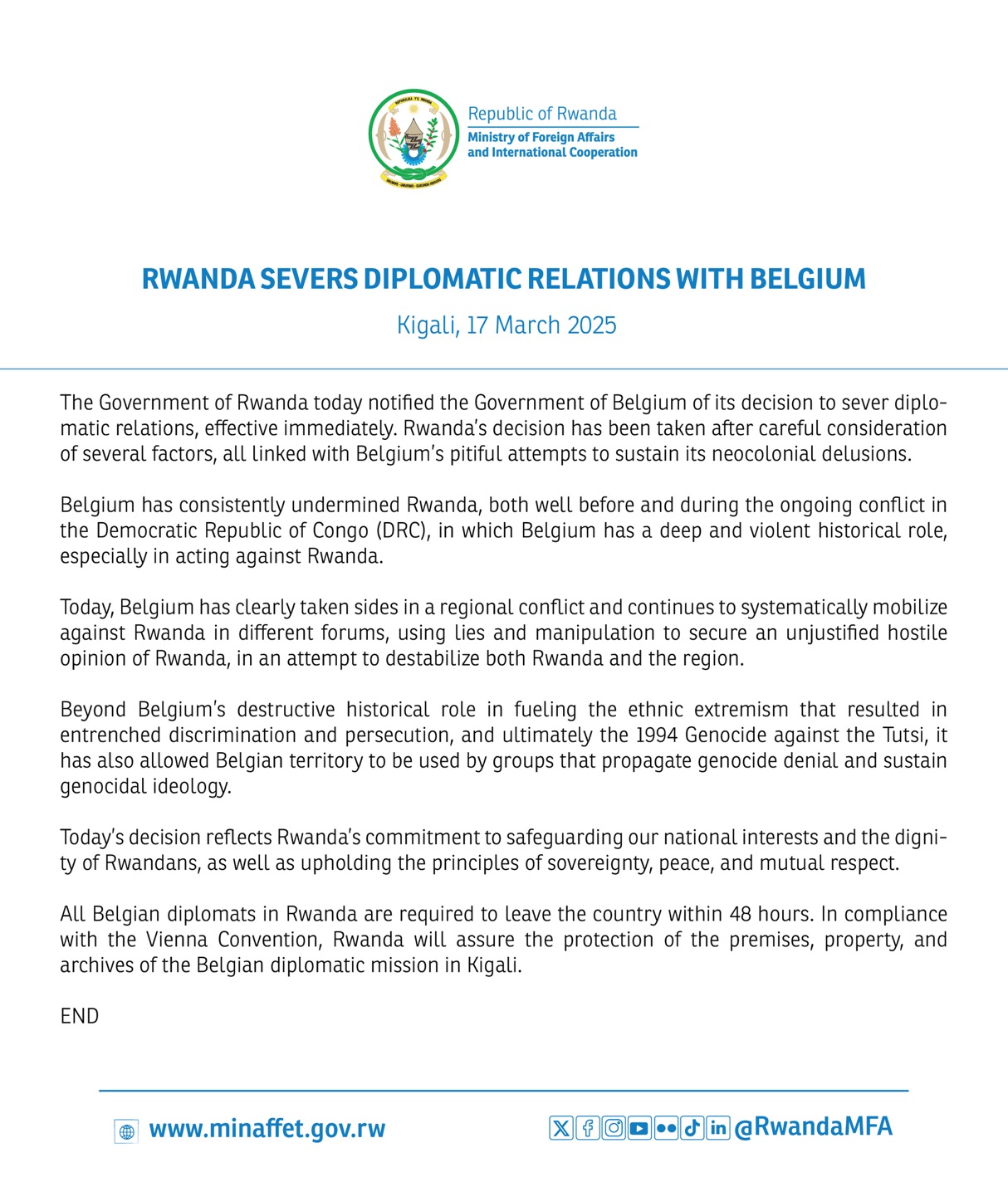 Rwanda expels Belgian diplomats amid growing tensions over Congo ...